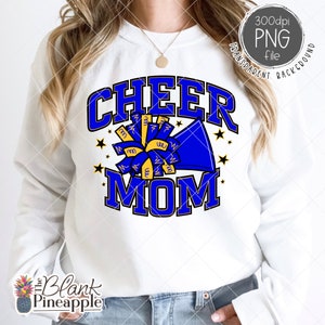 Cheer Design PNG, Cheer Mom With Pom Pom and Megaphone in Blue and ...