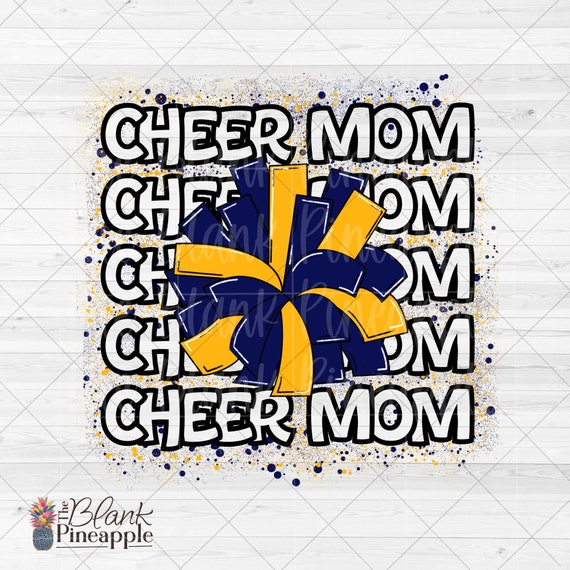 Cheer Design PNG Cheer Mom Outline Pom Pom in Navy and Yellow - Etsy