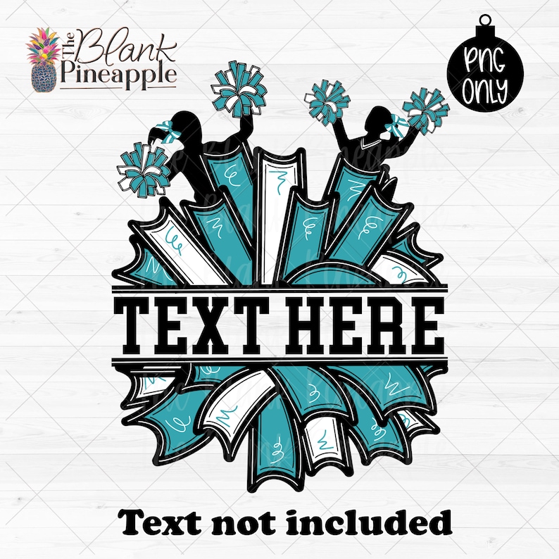 Cheer Design PNG, Add Your Own Name Cheer Pom Poms in Teal PNG, Cheer ...