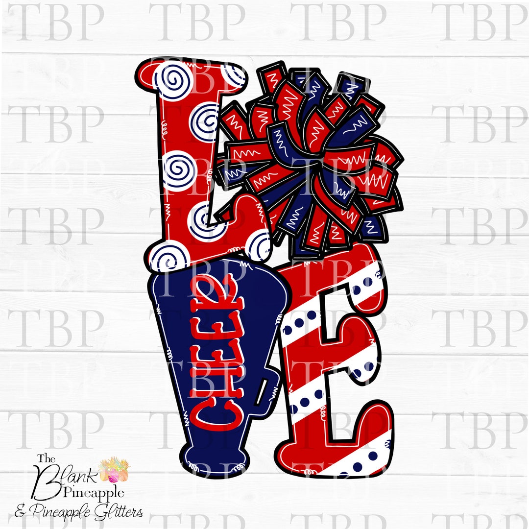 Cheer Design PNG, LOVE Cheer Red and Navy PNG, Cheer Sublimation Design ...