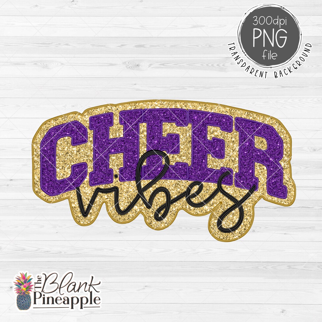 Cheer Design PNG, Cheer Vibes in Faux Glitter and Embroidery in Purple ...