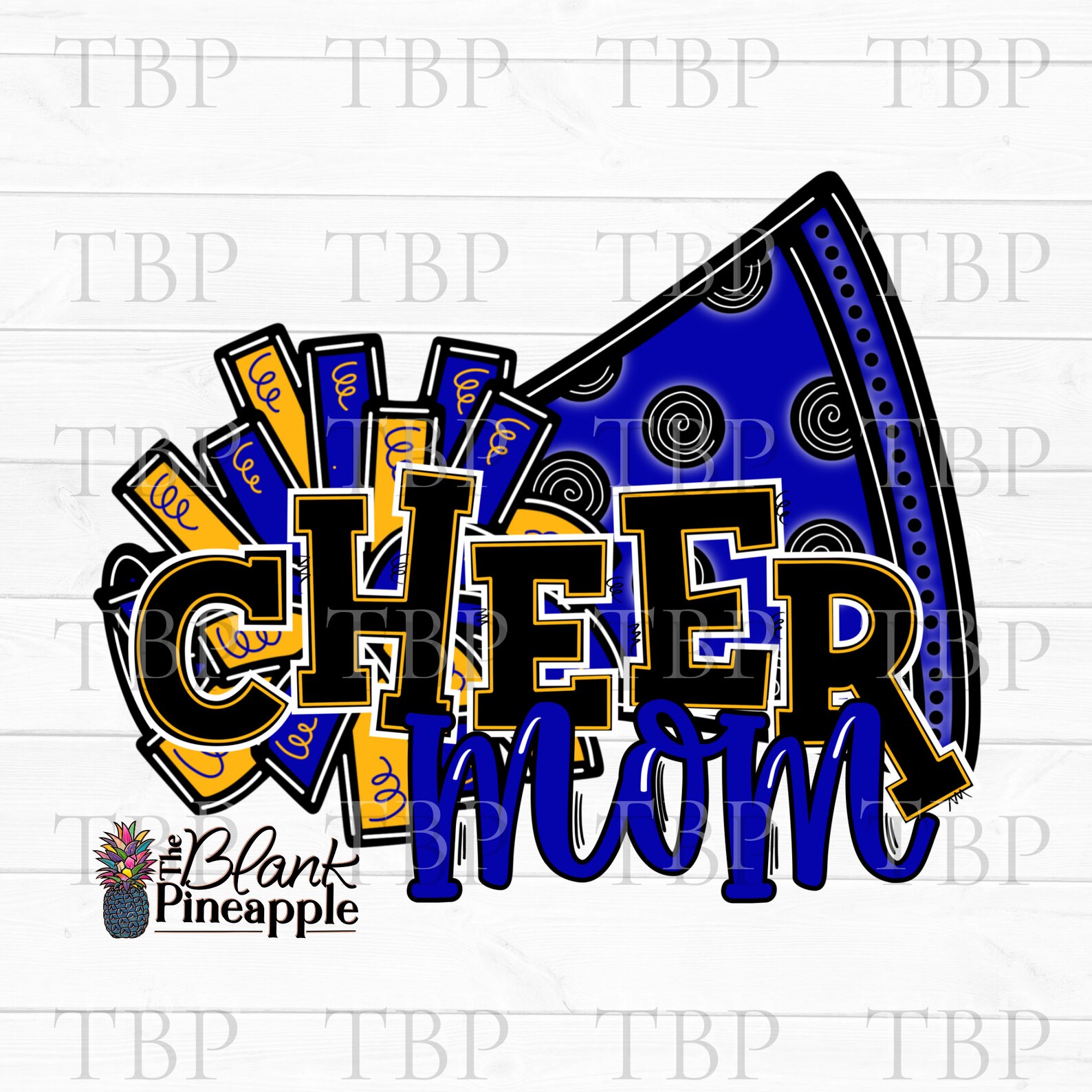 Cheer Design PNG, Cheer Mom Royal Blue and Yellow Gold Pom Pom PNG ...