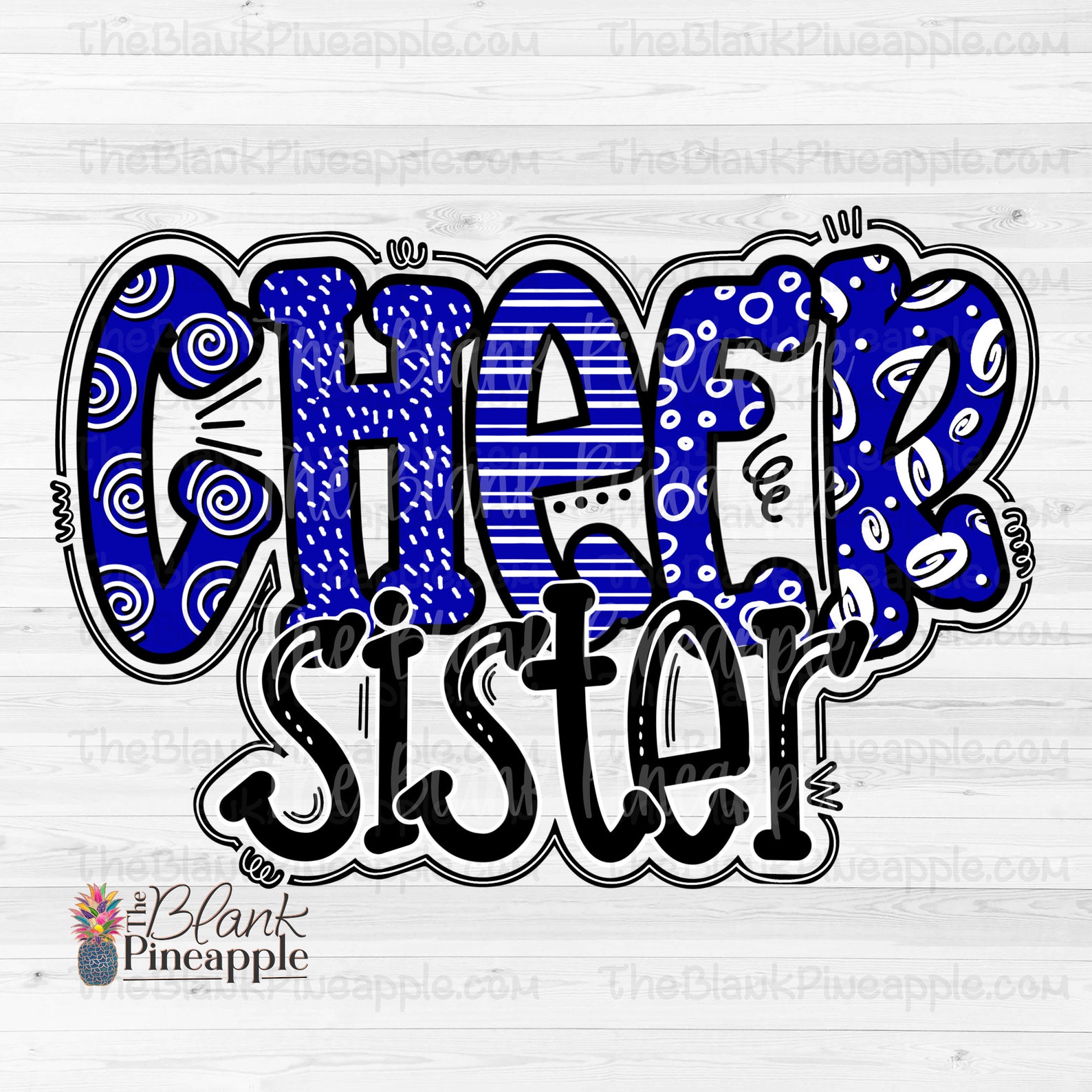 Cheer Design PNG, Doodle Cheer Sister in Royal Blue PNG, Cheer Sister ...