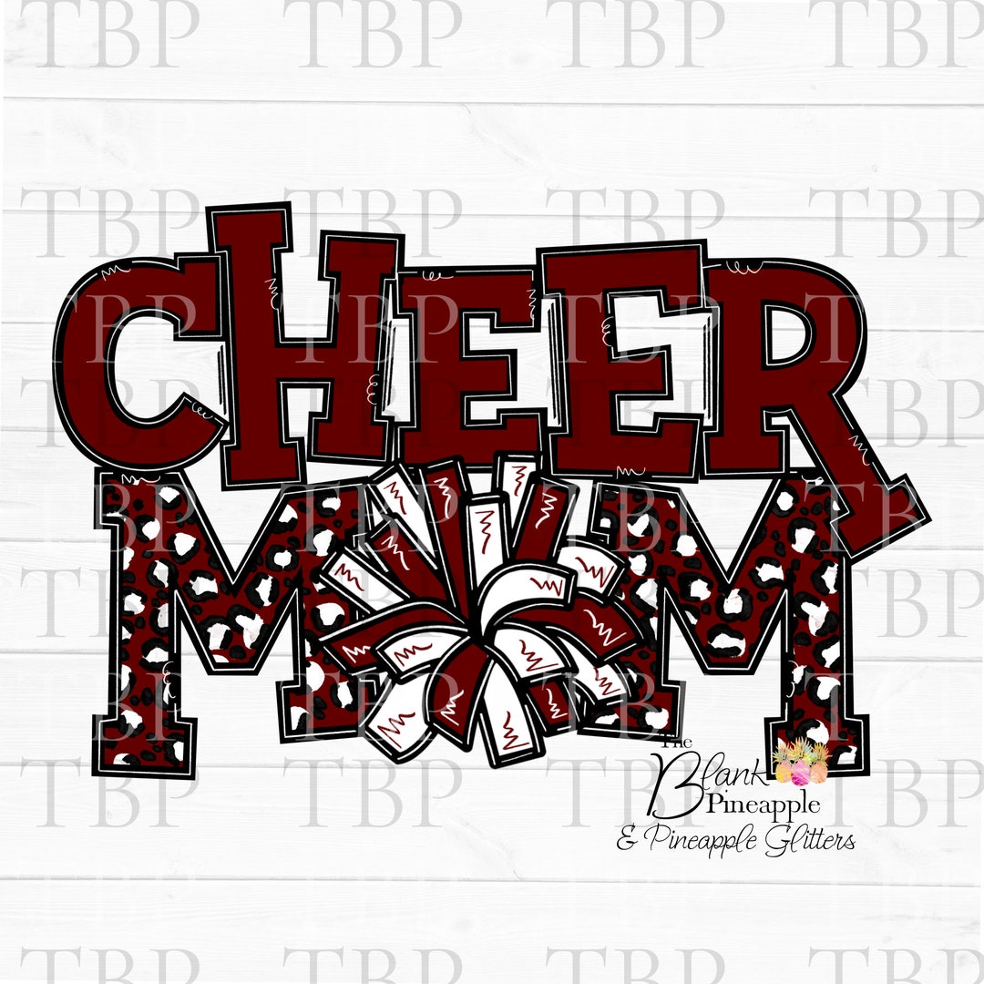 Cheer Design PNG, Cheer Mom Dark Red Leopard With Pom Pom PNG 300dpi ...