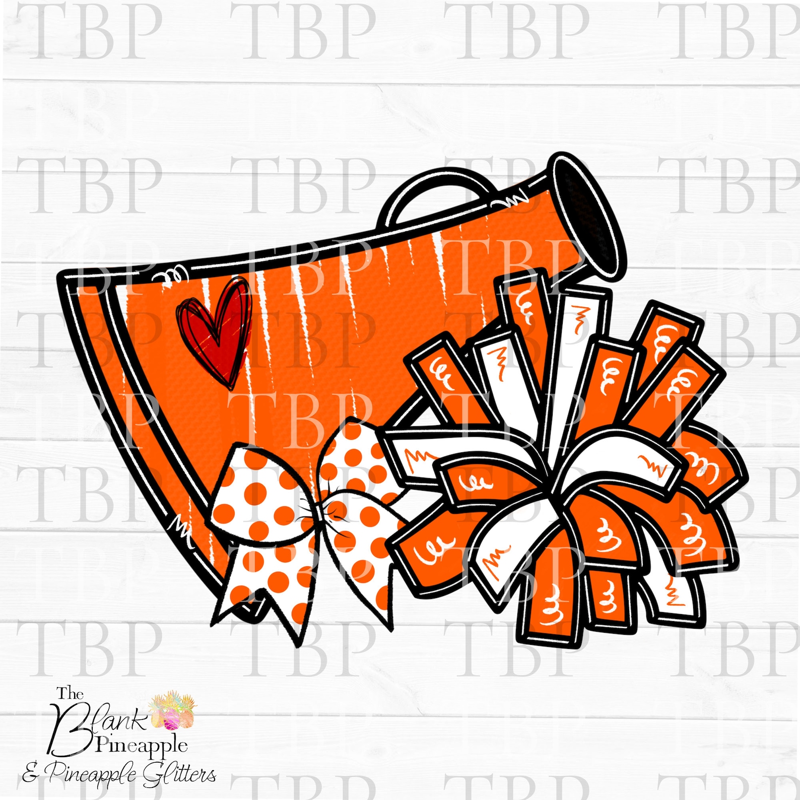 Cheer Design PNG, Cheer Megaphone and Pom Poms With Bow in Orange PNG ...
