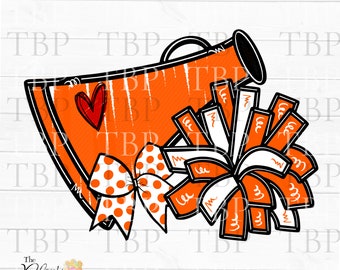 Cheer Design PNG, Cheerleading Pom Pom and Megaphone White and Orange ...