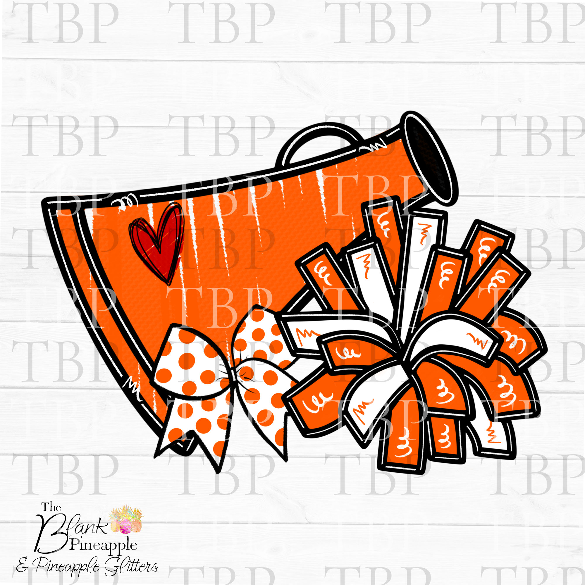 Cheer Design PNG, Cheer Megaphone and Pom Poms With Bow in Orange PNG ...