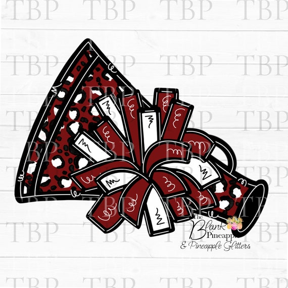 Cheer Design PNG Cheerleading Pom Pom and Megaphone Dark Red - Etsy