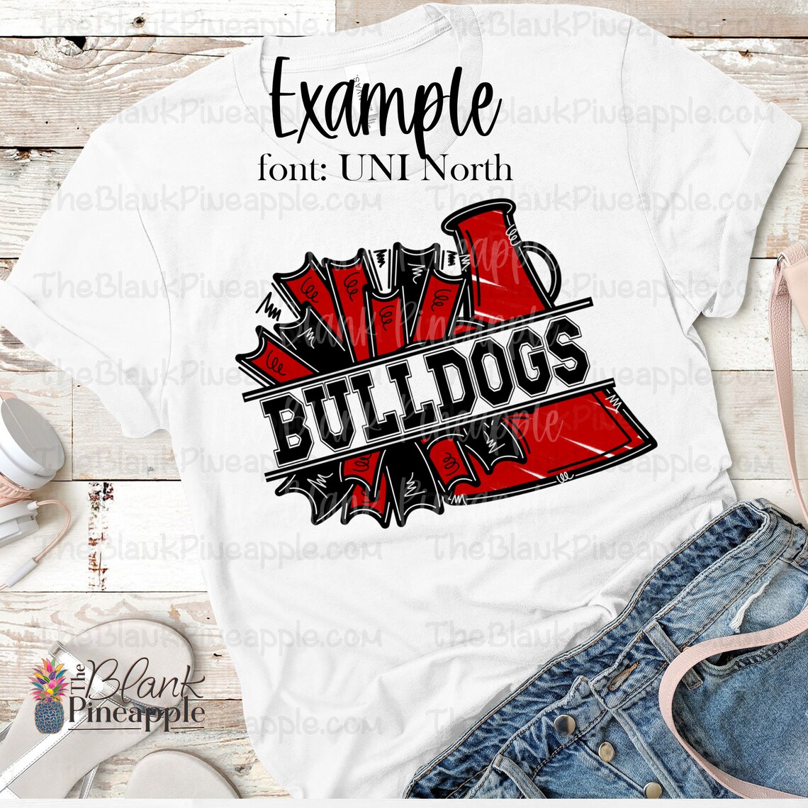 Cheer Design PNG, Add Your Own Name Cheer Megaphone and Pom Poms in ...