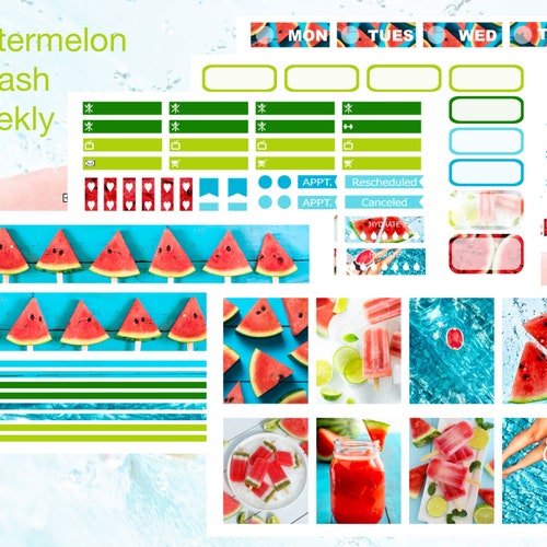 Watermelon Planner Sticker Kit Watercolor Watermelon - Etsy