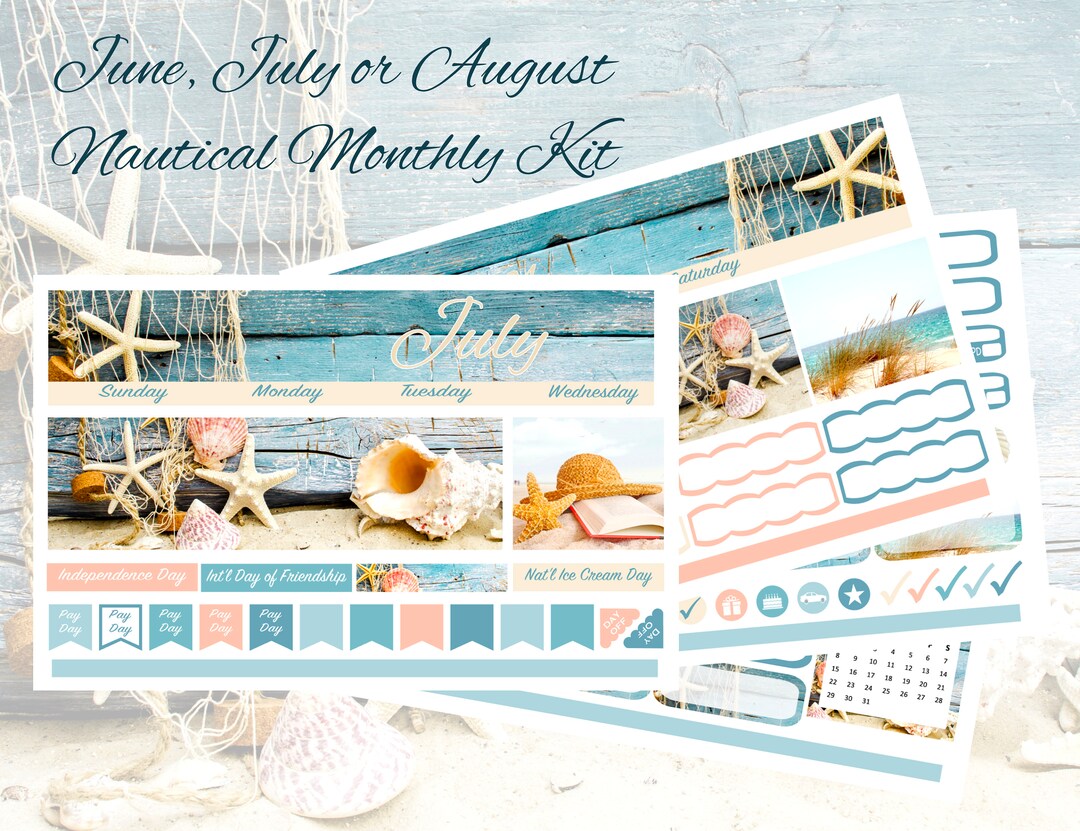 2026 June, July or August Nautical Monthly Kit Erin Condren and Classic ...