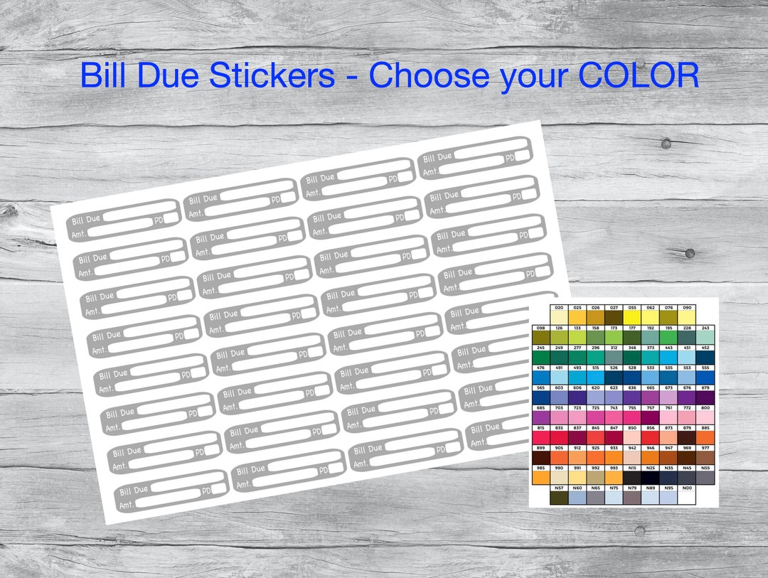 32 Bill Due Stickers - Choose Your COLOR - Etsy