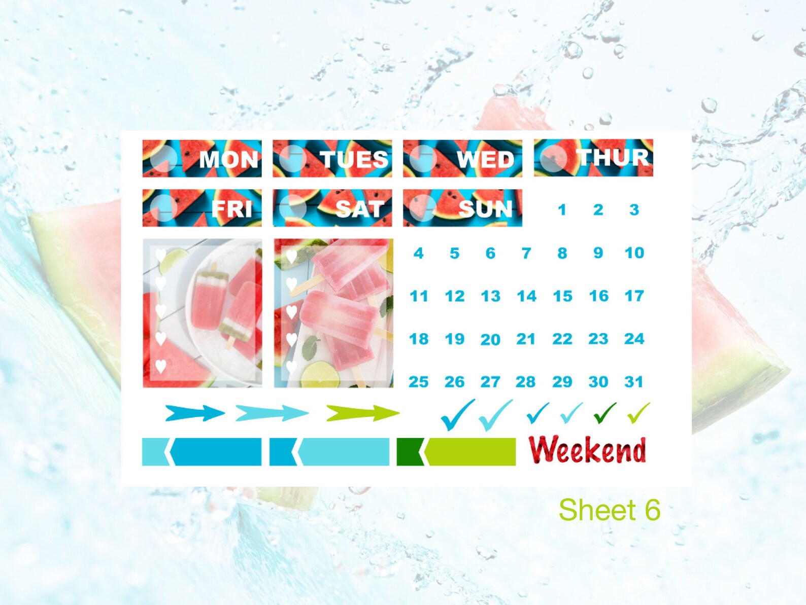 Watermelon Splash Weekly Sticker Kit - Etsy