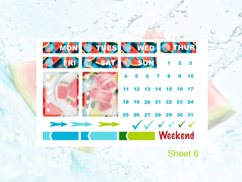 Watermelon Splash Weekly Sticker Kit - Etsy