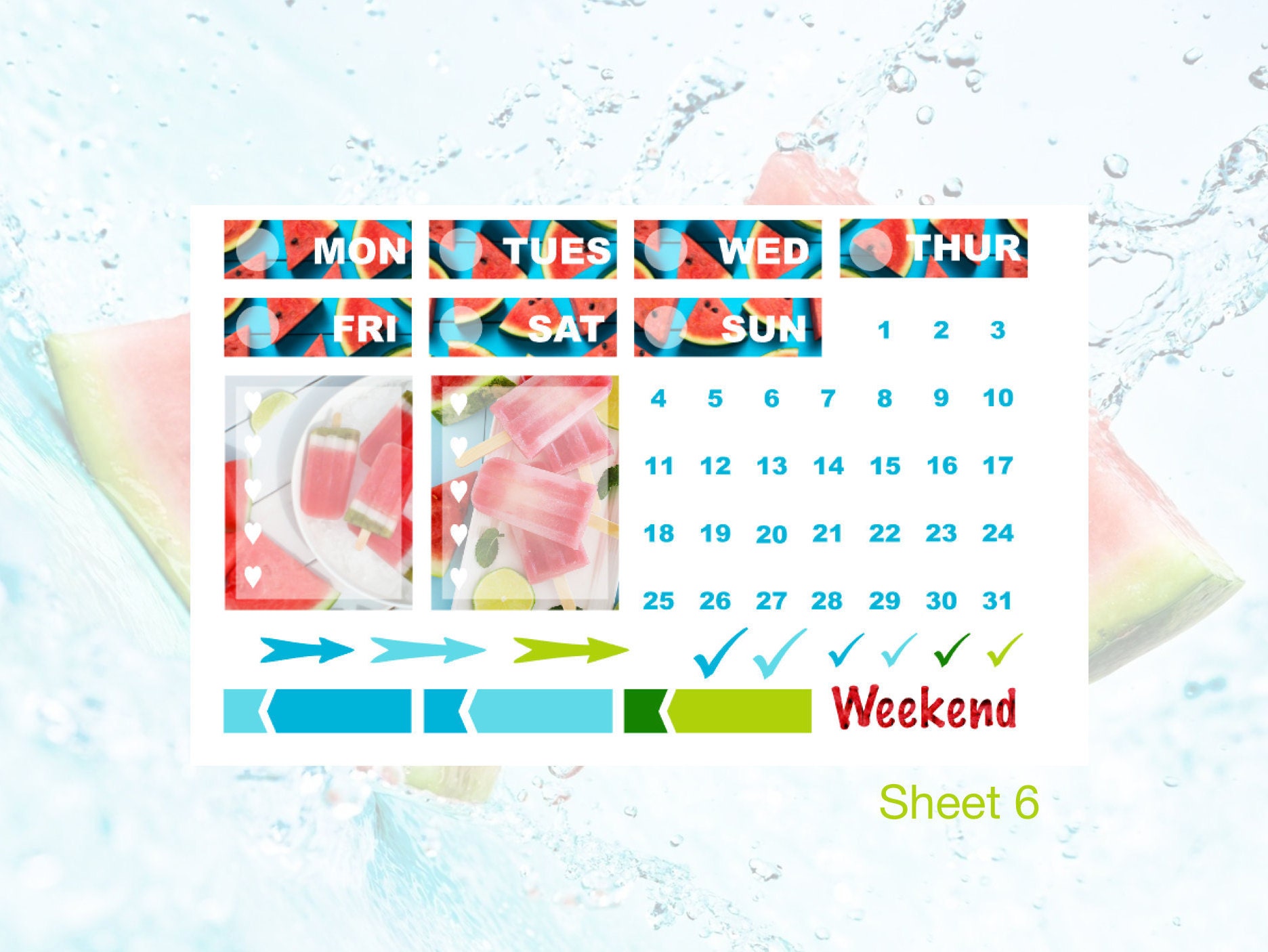 Watermelon Splash Weekly Sticker Kit - Etsy