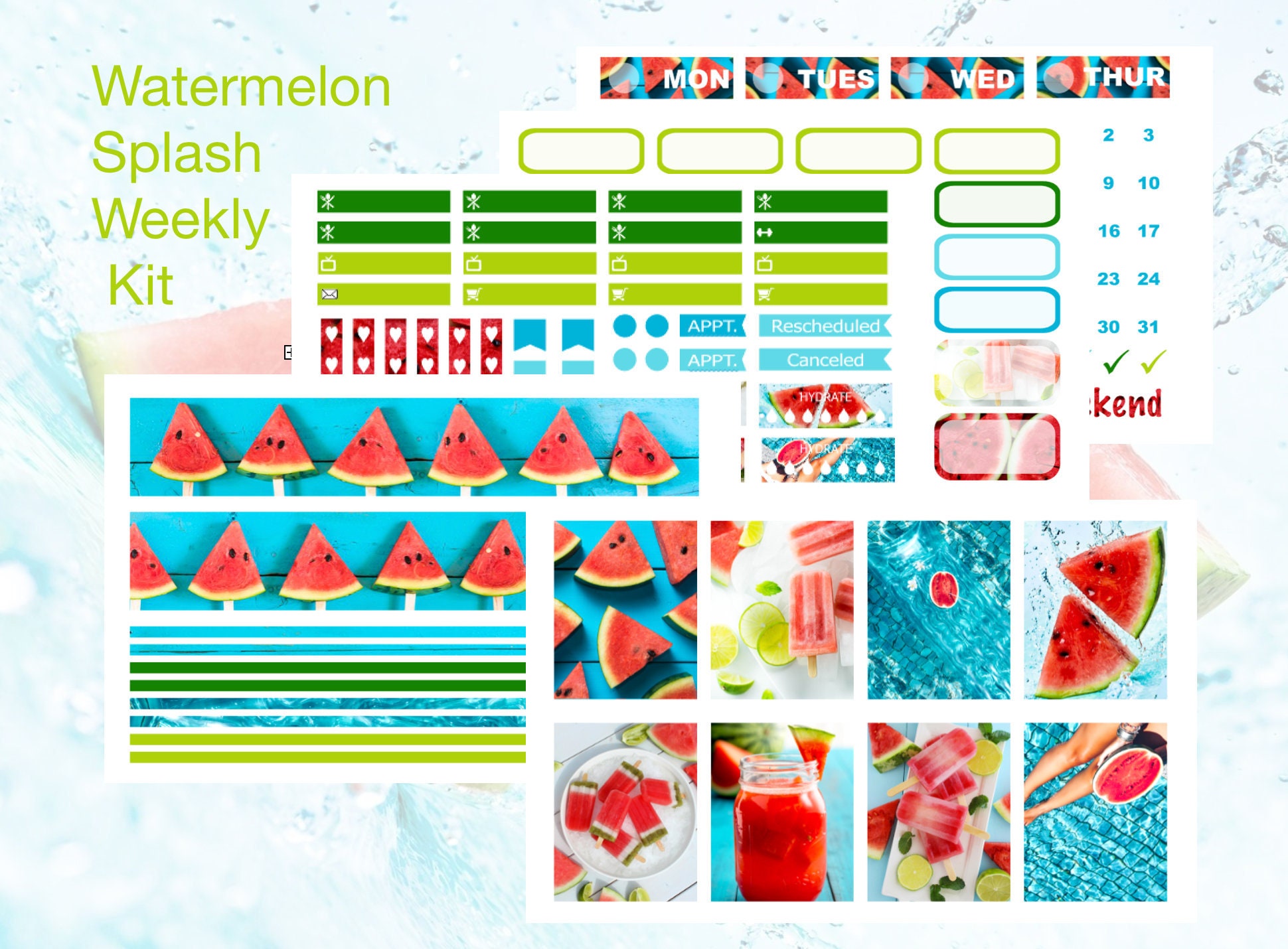Watermelon Splash Weekly Sticker Kit - Etsy