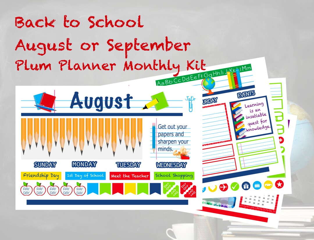 2025 Plum Planner Back to School August or September Monthly Kit - Etsy