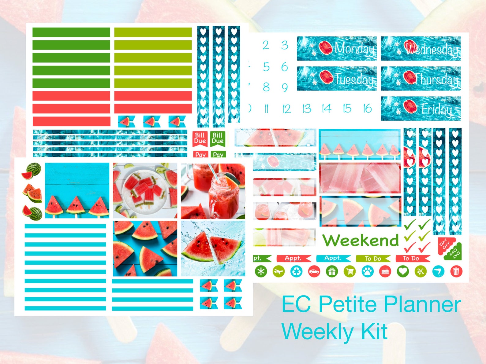 EC Petite Planner Watermelon Splash Weekly Kit - Etsy