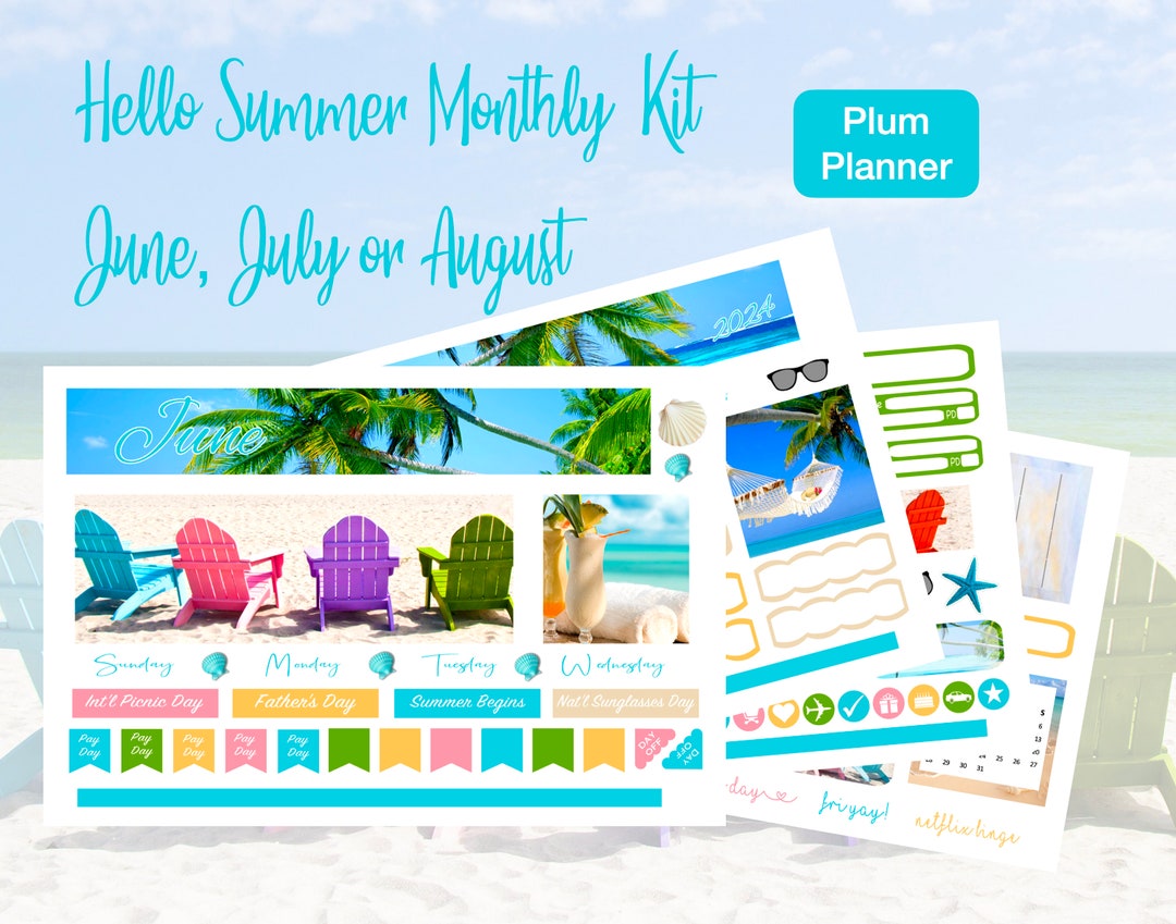 2026 Plum Planner Hello Summer June, July or August Monthly Kit - Etsy