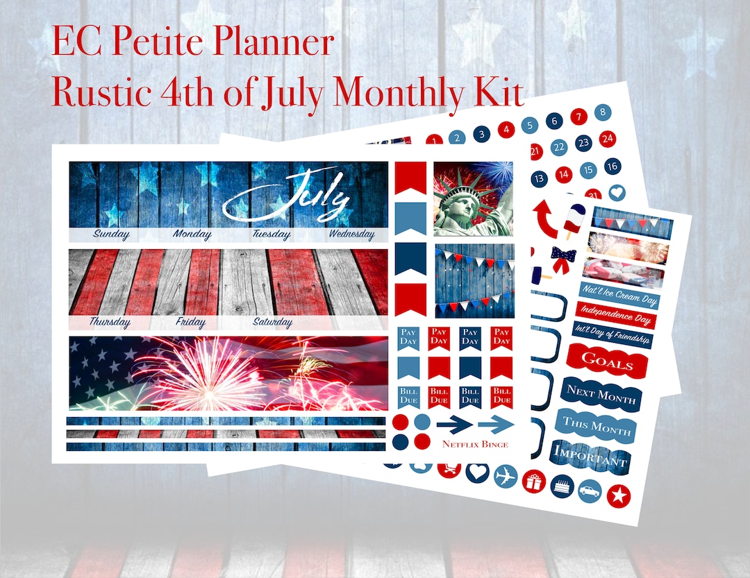 2026 4th of July Monthly Kit EC Petite Planner - Etsy