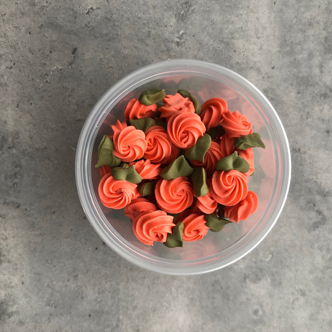 Royal Icing Rosettes Mini Roses Coral Rosettes Rosette With Leaf Hand ...