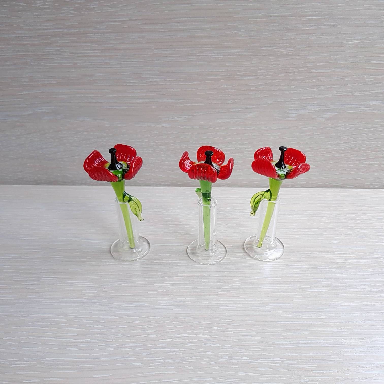 Miniature Flowers Glass Figurines Hand Blown Poppy Flower - Etsy
