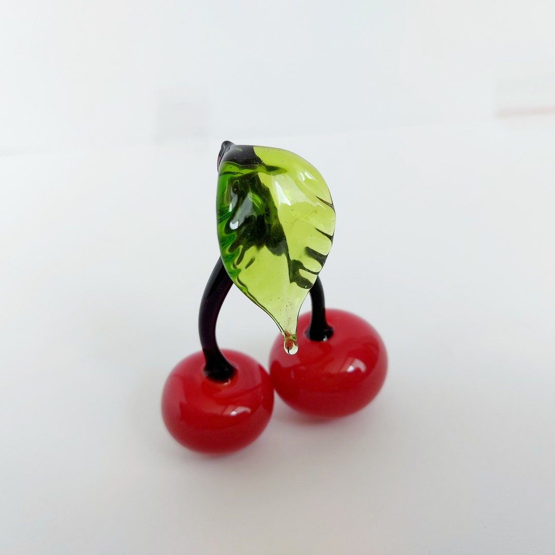 Cherry Figurine Handmade of Glass, Pair of Glass Cherries for Kitchen ...