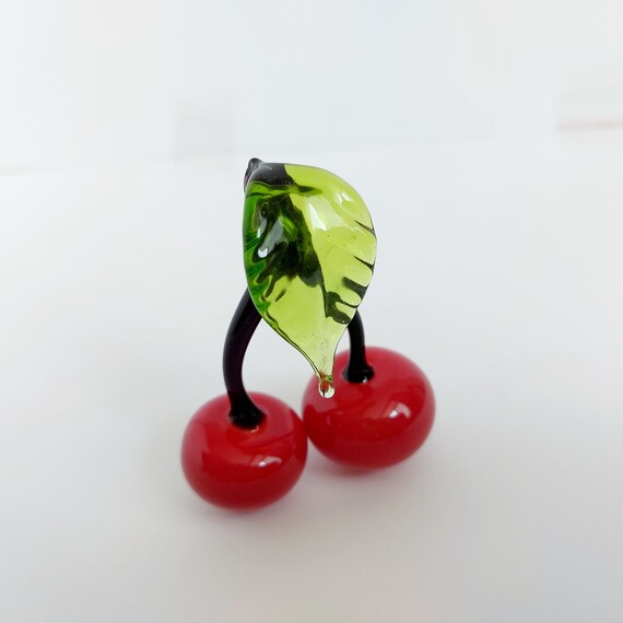 Cherry Figurine Handmade of Glass Pair of Glass Cherries for - Etsy