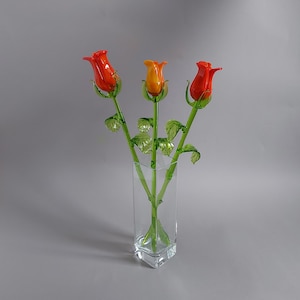 Glass Rose Figurines, Hand Blown Glass Rose Flowers, Hand Blown Spring ...