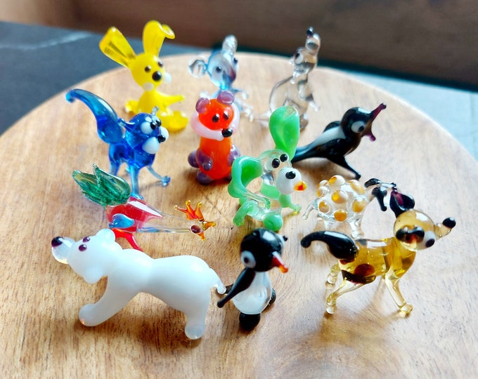 Set of 12 Miniature Glass Figurines, Miniature Glass Animals, Murano ...