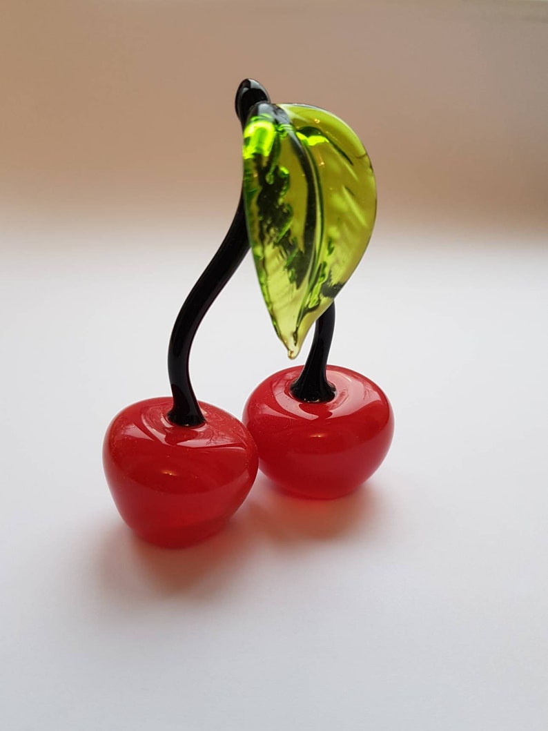 Cherry Figurine Handmade of Glass Pair of Glass Cherries for - Etsy