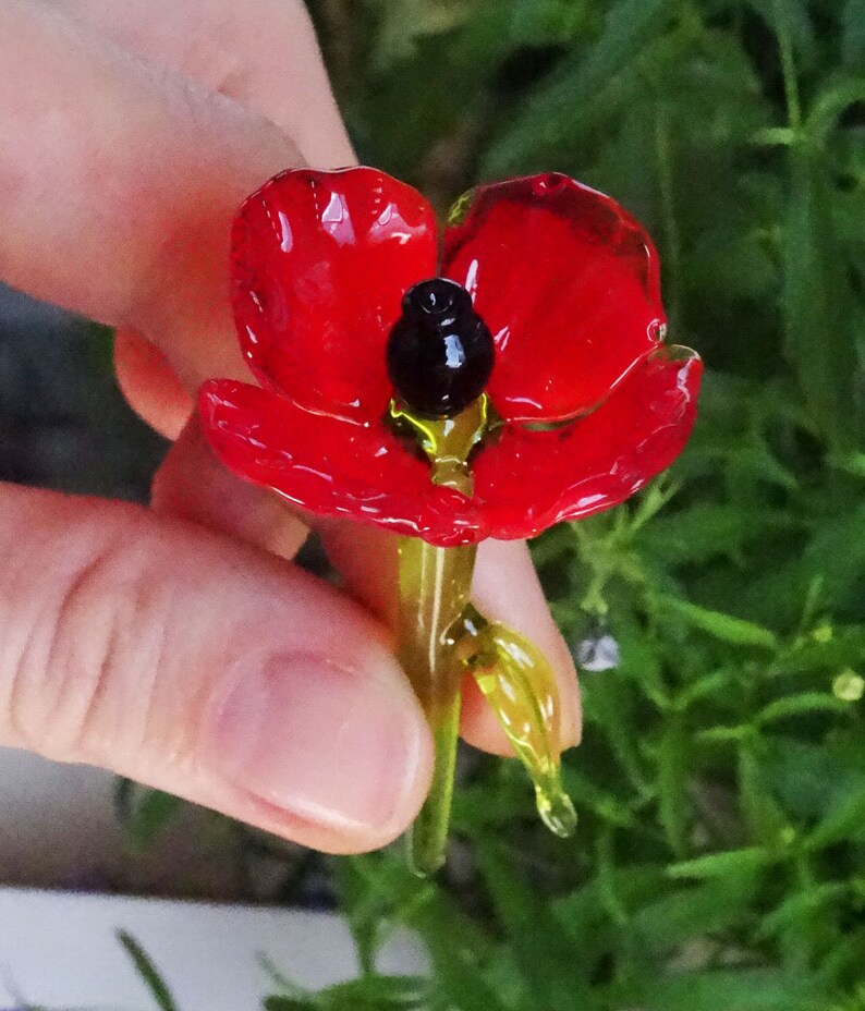 Miniature Flowers Glass Figurines Hand Blown Poppy Flower | Etsy