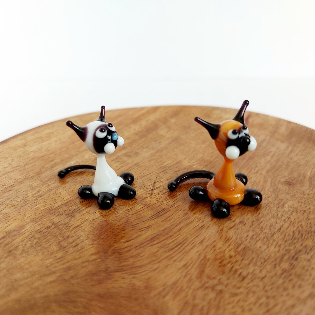 Miniature Glass Cat, Murano Glass Siamese Cat, Collectible Glass Kitten ...