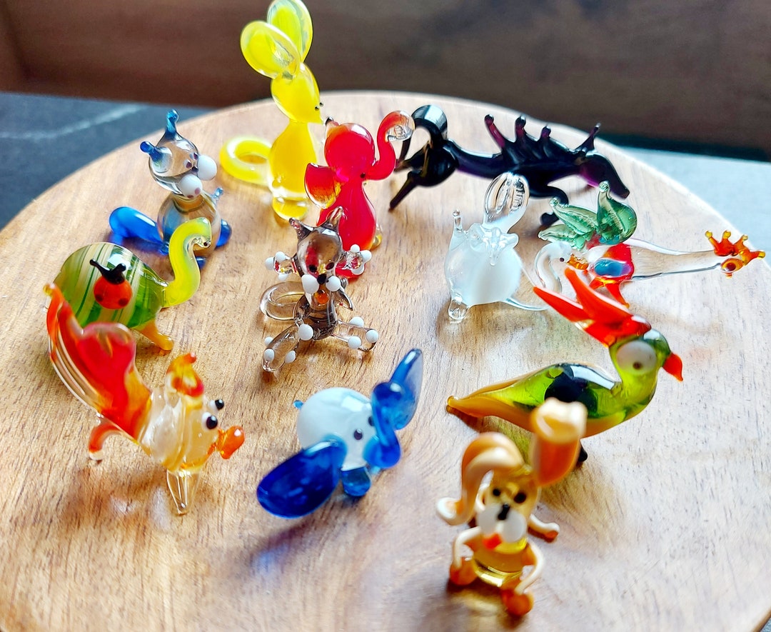 Set of 12 Miniature Glass Figurines, Miniature Glass Animals, Murano ...
