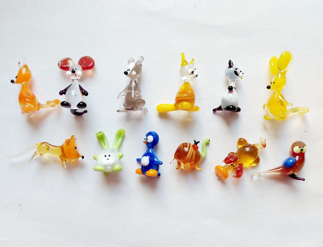 Set of 12 Miniature Glass Figurines, Miniature Glass Animals, Murano ...