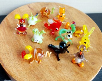 Set of 12 Miniature Glass Figurines, Miniature Glass Animals, Murano ...