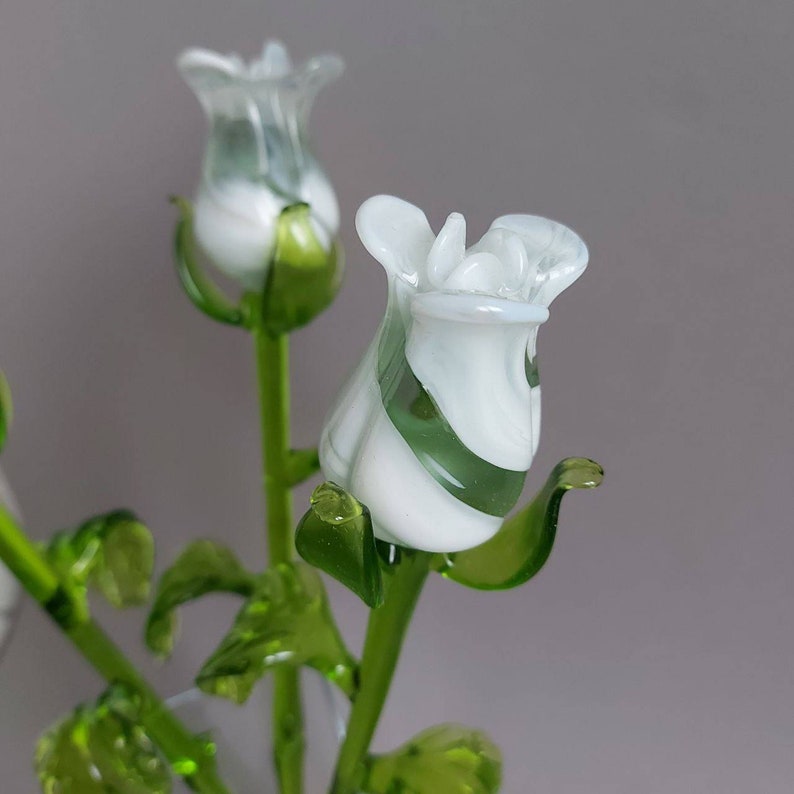 White Glass Roses Hand Blown Glass Rose Flowers on Long - Etsy
