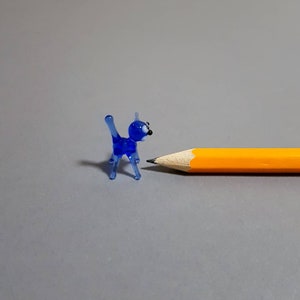 Micro Glass Blue Cat Figurine, Tiny Glass Animals, Murano Glass Cat ...