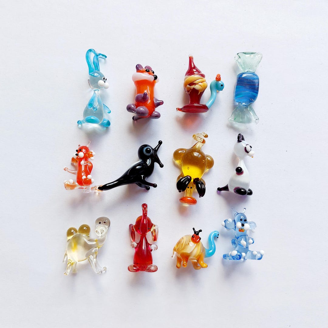 Set of 12 Miniature Glass Figurines, Miniature Glass Animals, Murano ...