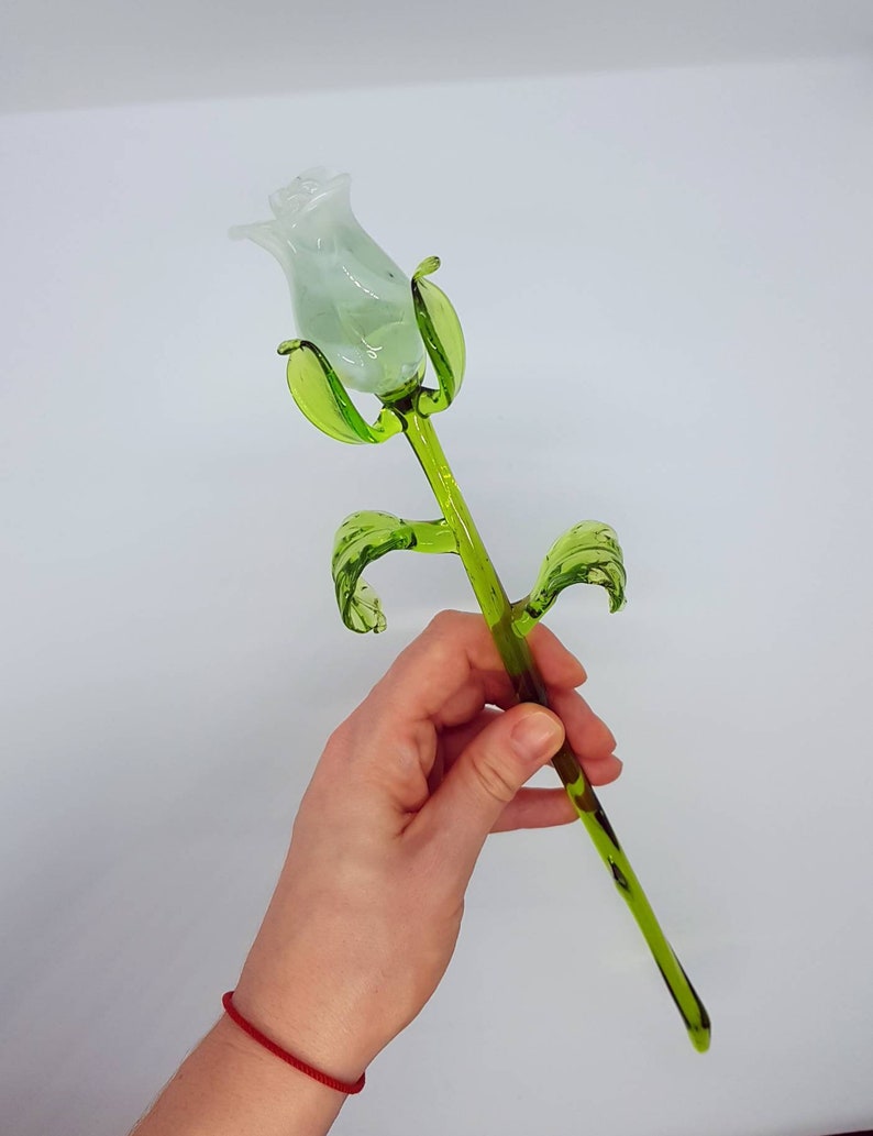 White Glass Roses Hand Blown Glass Rose Flowers on Long - Etsy