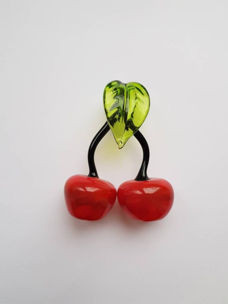 Cherry Figurine Handmade of Glass Pair of Glass Cherries for - Etsy
