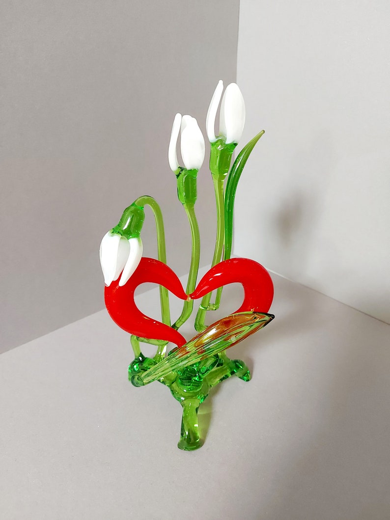 Snowdrop Flowers With Heart Composition Handmade of Glass | Etsy