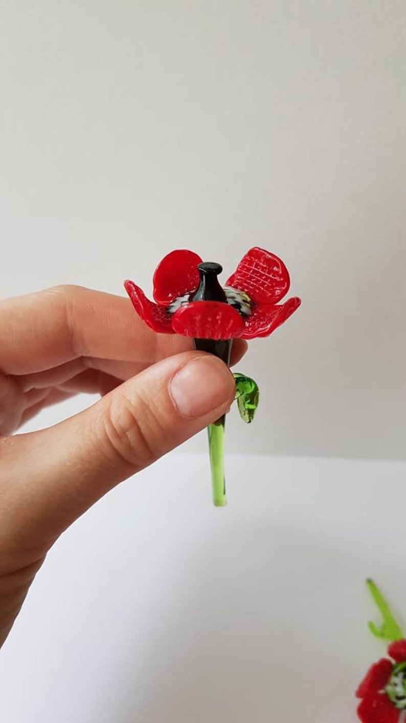 Miniature Flowers Glass Figurines Hand Blown Poppy Flower - Etsy