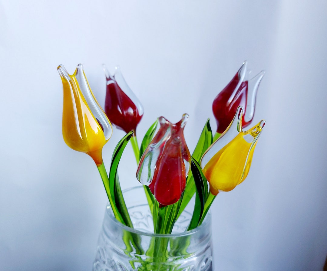 Glass Tulip Flower Figurine Hand Blown Tulip Flower Glass Figurine Hand Blown Spring Flower Etsy