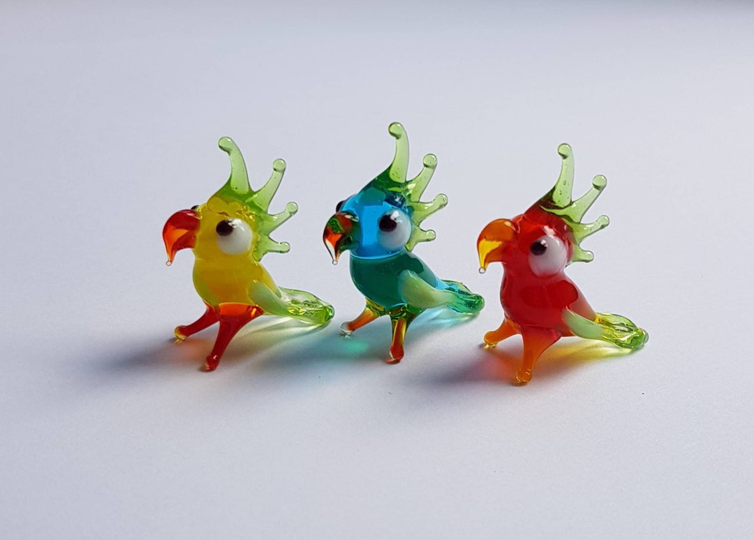 Miniature Glass Parrot Figurines, Miniscule Glass Animals, Murano Glass ...