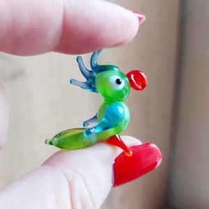 Miniature Glass Parrot Figurines, Miniscule Glass Animals, Murano Glass ...