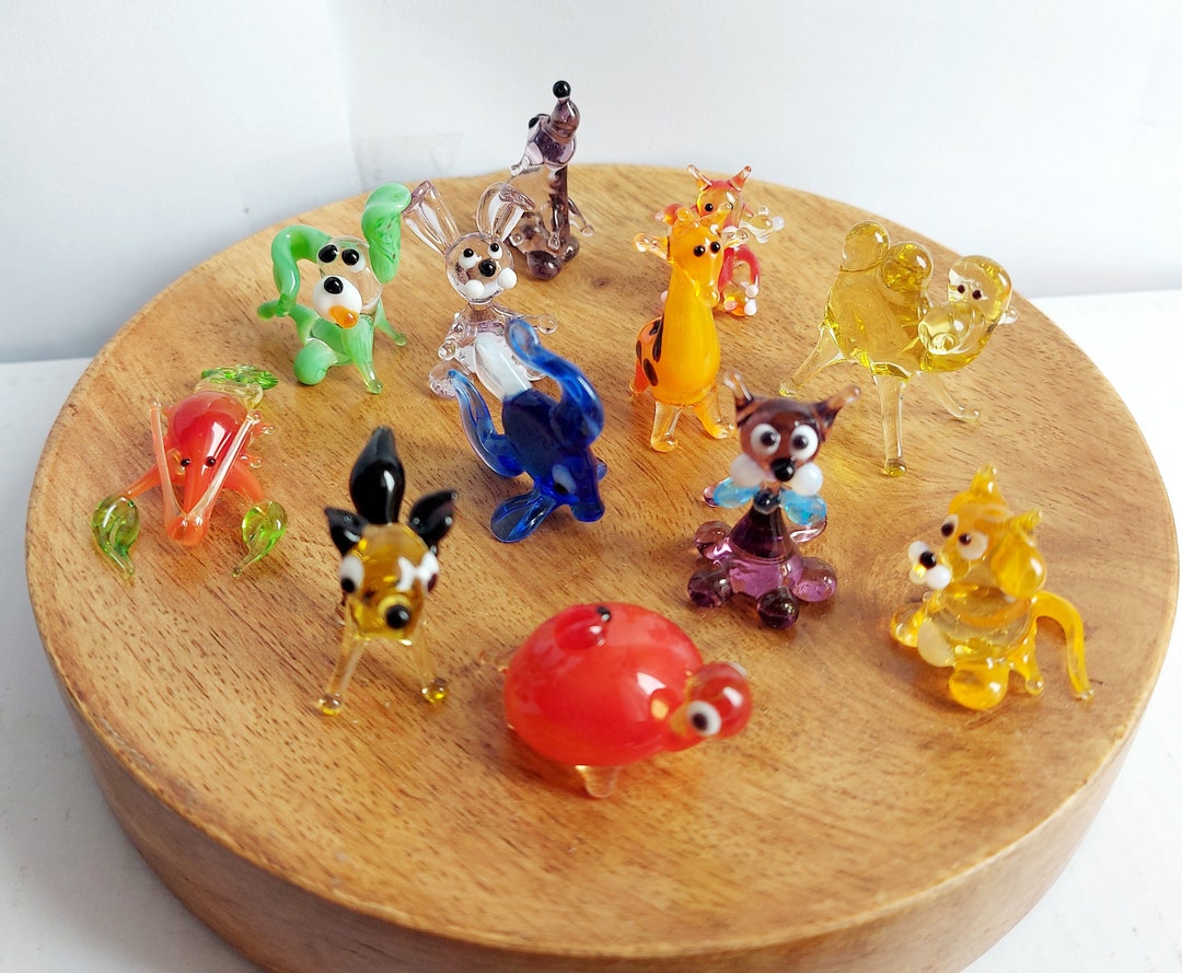 Set of 12 Miniature Glass Figurines, Miniature Glass Animals, Murano ...