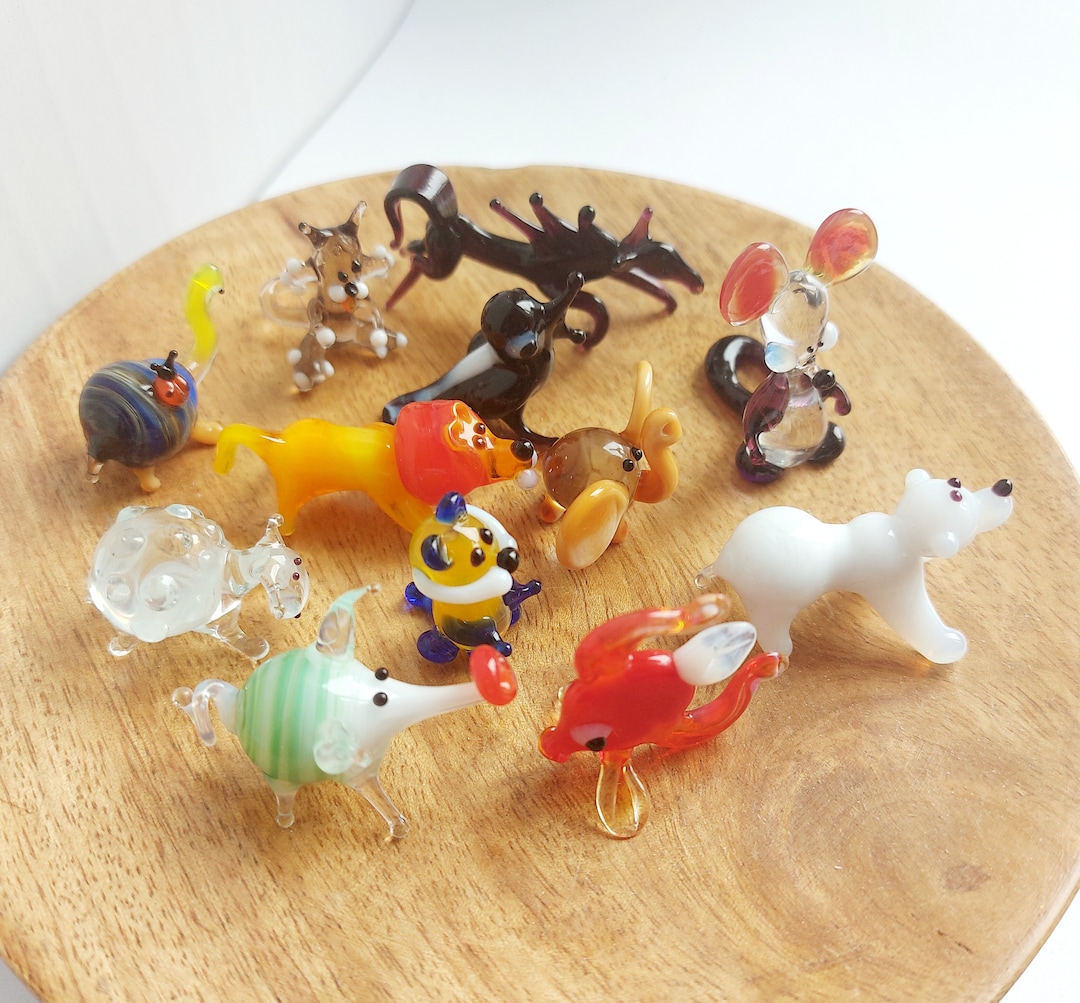 Set of 12 Miniature Glass Figurines, Miniature Glass Animals, Murano ...