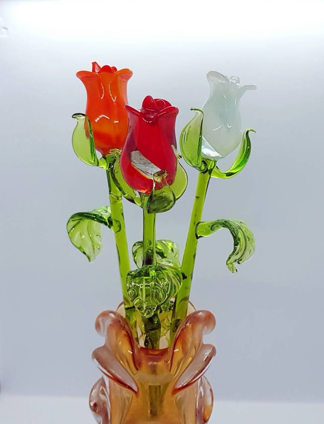 Glass Rose Figurines, Hand Blown Glass Rose Flowers, Hand Blown Spring ...