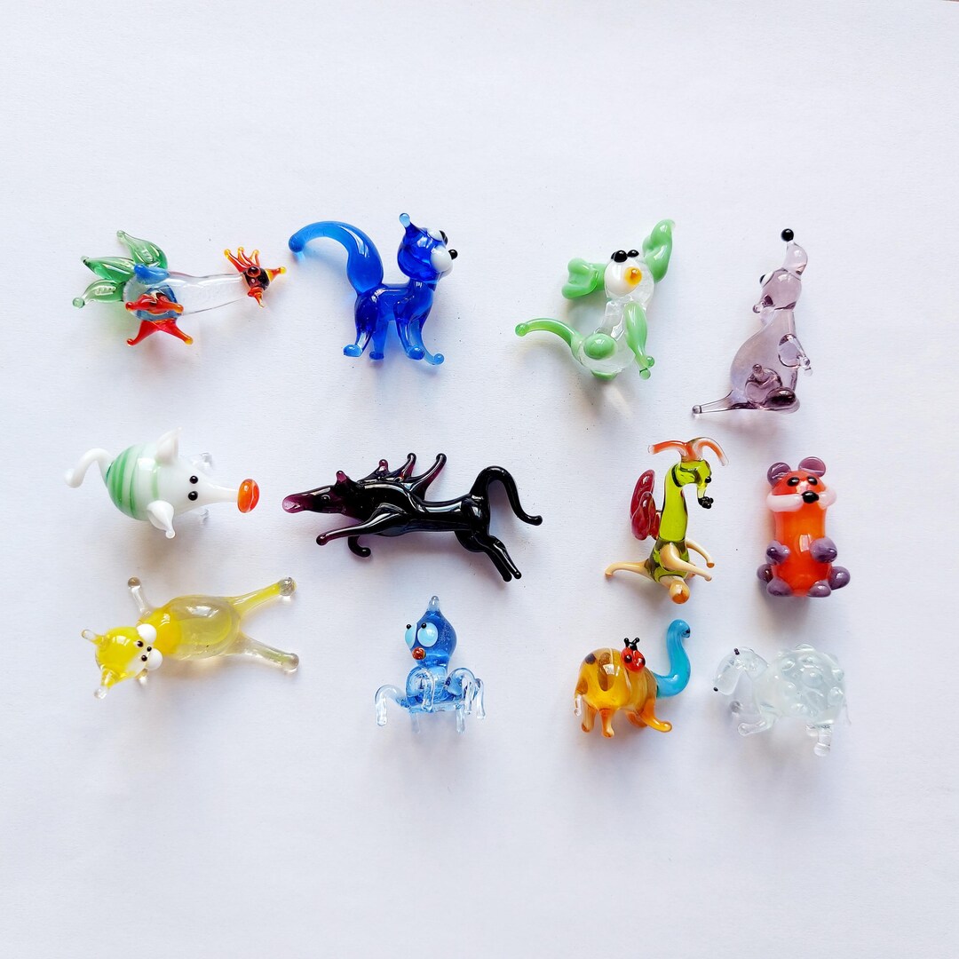Set of 12 Miniature Glass Figurines, Miniature Glass Animals, Murano ...